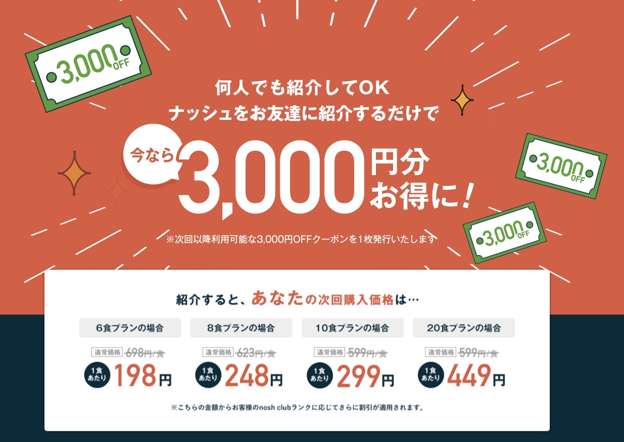 本ブログからなら3000円オフ！｜nosh／ナッシュ割引クーポン・キャンペーン｜23年8月更新